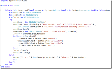 El Tony y sus ondas...: Visual Basic .net, ADO.NET y Access